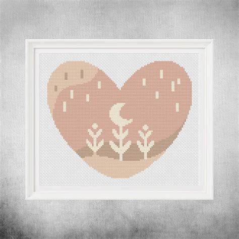 Boho Heart Cross Stitch Pattern Modern Love Design Pdf Etsy