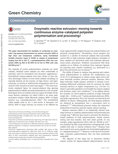 Pdf Enzymatic Reactive Extrusion Moving Towards Continuous Enzyme