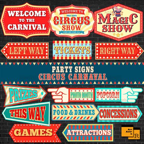 Circus Carnival Signs Vintage Retro Circus Signs Circus Birthday Party