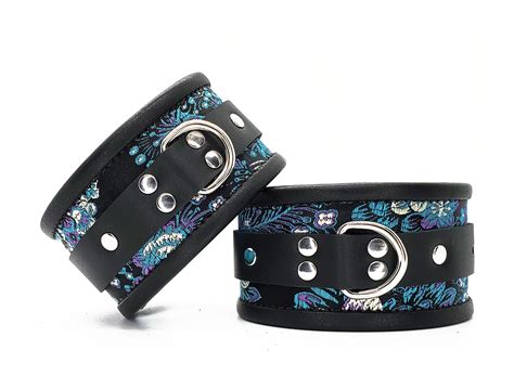 Ankle Cuffs Lockable Bdsm Leather Bondage Restraints In Blue Etsy Uk