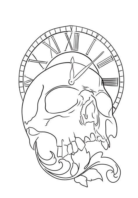 Clock And Skull Tattoo Design