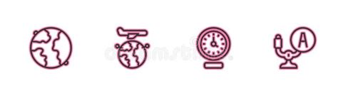 Set Line Worldwide Clock Globe With Flying Plane And Aircraft