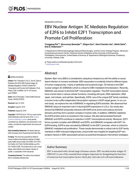 Pdf Ebv Nuclear Antigen 3c Mediates Regulation Of E2f6 To Inhibit