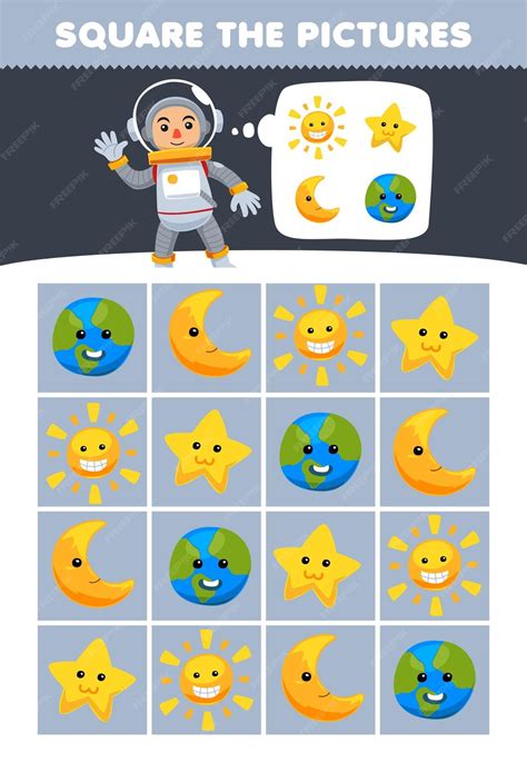 Educatief Spel Voor Kinderen Helpt Schattige Cartoonastronaut Om Het Juiste Werkblad Voor De