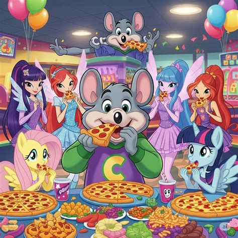 Chuck E Cheese Eating Pizza At Chuck E Cheese With Winx Club And Mlp In 2025 Chuck E Cheese