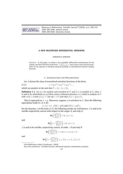 Pdf A New Multiplier Differential Operator