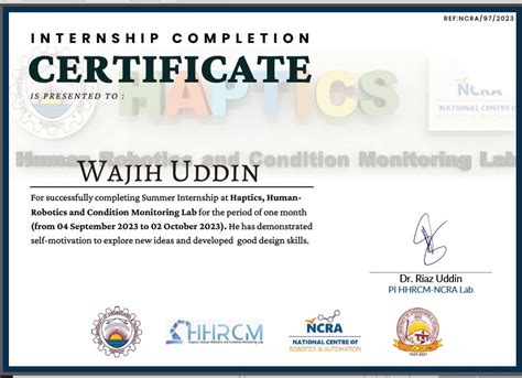 Wajih Uddin On Linkedin Certificate Internship Robotics Hapticslab