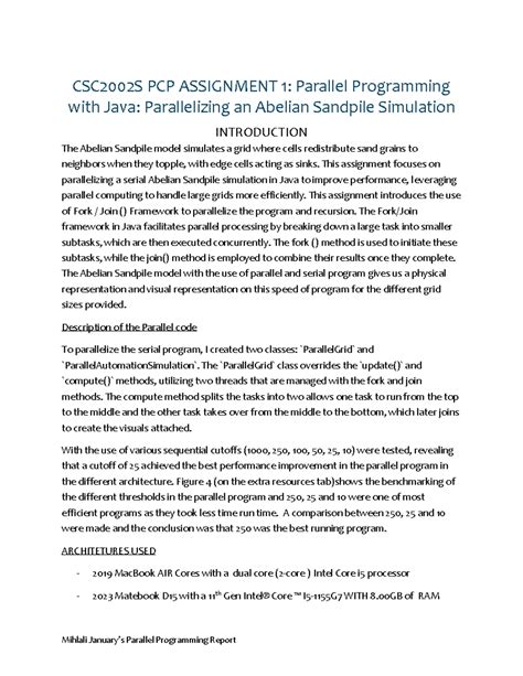 Csc2002s Pcp Assignment 1 Parallelizing The Abelian Sandpile In Java