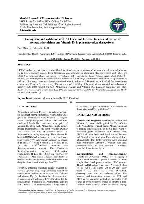 Pdf Development And Validation Of Hptlc Method For Simultaneous