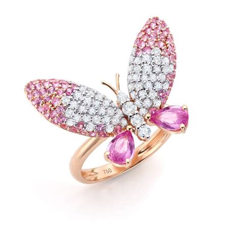 Pink Farfalle Anillo Con Zafiros Rosas Y Brillantes En Oro Rosa 18k