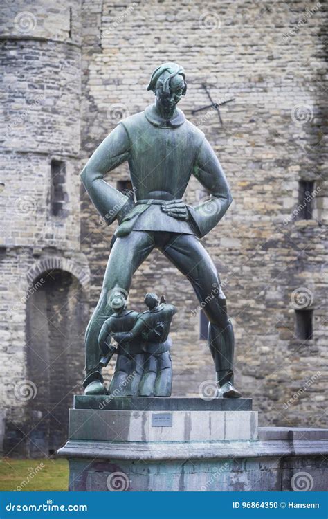 Statue Of Lange Wapper In Front Of The Castle In Antwerpen Lange