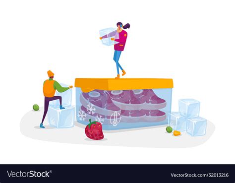 Tiny Male And Female Characters With Ice Cubes Vector Image