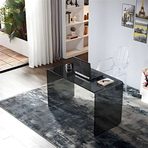 Modern Glass Office Desk Rectangular Sled Office Desk In Black And