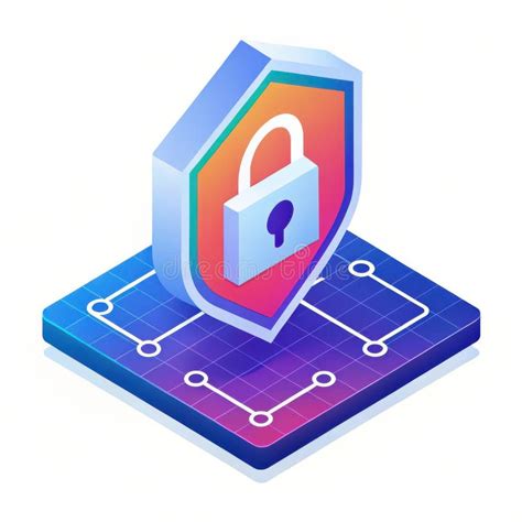 An Isometric Illustration Of A Digital Shield With A Lock Symbol