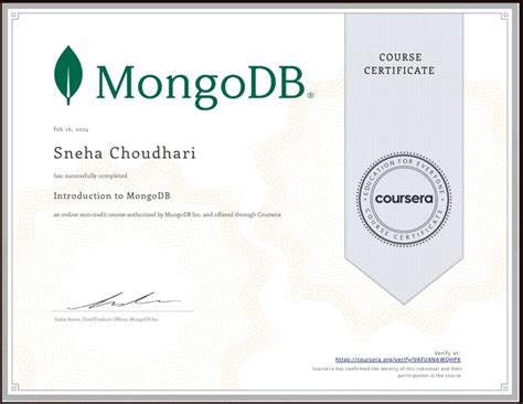 Sneha Choudhari On Linkedin Learningandgrowing Mongodb Certification Databasemanagement…