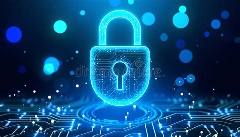 Neon Lock Symbol Representing Cybersecurity On A Digital Circuit Backdrop 3d Rendering Stock