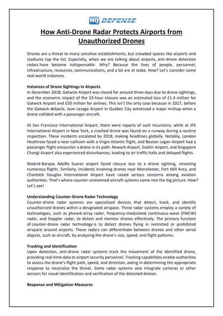 How Anti Drone Radar Protects Airports From Unauthorized Drones Pdf