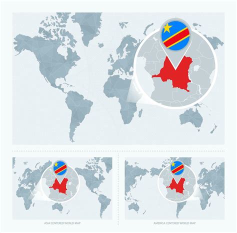 Magnified Dr Congo Over Map Of The World 3 Versions Of The World Map With Flag And Map Of Dr