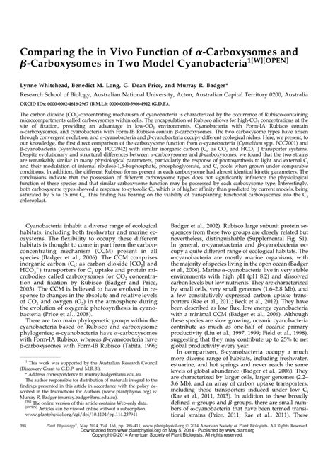 Pdf Comparing The In Vivo Function Of α Carboxysomes And β
