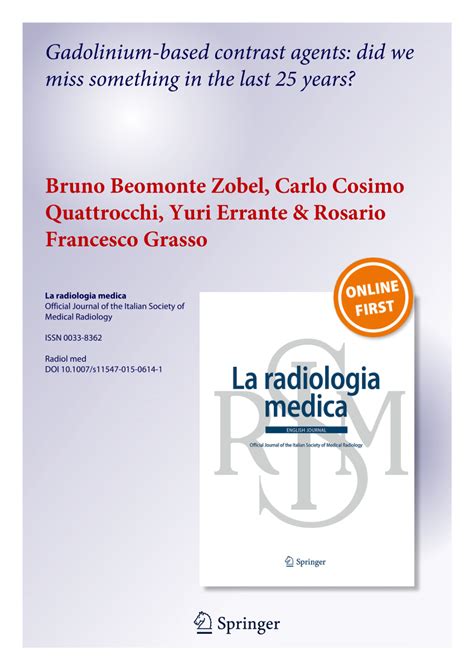 Pdf Gadolinium‑based Contrast Agents Did We Miss Something In The Last 25 Years