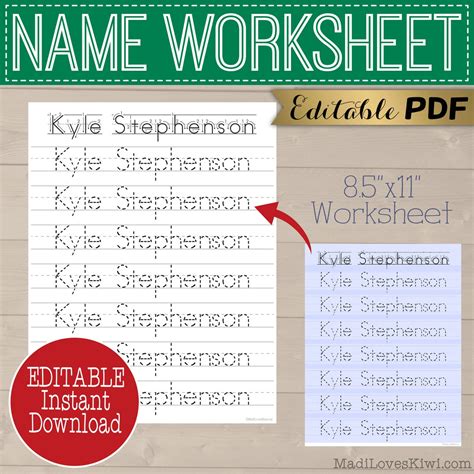 Editable Name Writing Worksheet Printable Handwriting Print Etsy