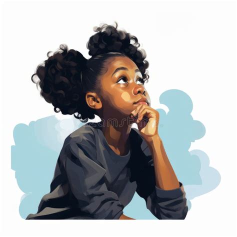 Black Girl In Thinking And Doubts Pose Cartoon Illustration Stock