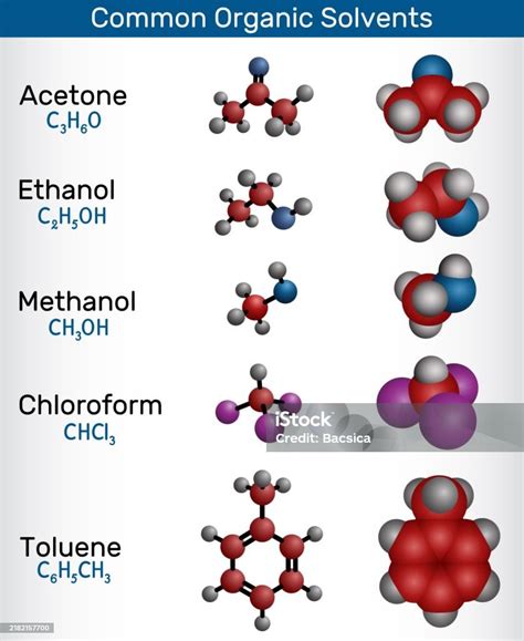 Solvants Organiques Courants Structure Moléculaire Et Modèles 3d De Lacétone De Léthanol Du