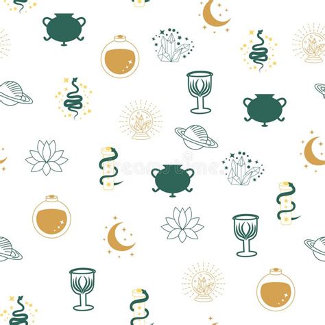 Magic And Heaven Seamless Pattern With Magical Elements Such As Snake