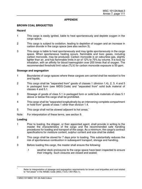 Imsbc Code 2020 Brown Coal Briquettes Pdf Combustion Atmosphere Of Earth