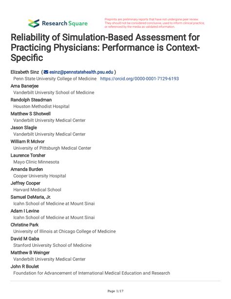 Pdf Reliability Of Simulation Based Assessment For Practicing Physicians Performance Is