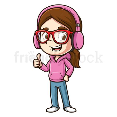 Cartoon Nerdy Girl Thumbs Up Vector Graphic Stock Clip Art Friendlystock