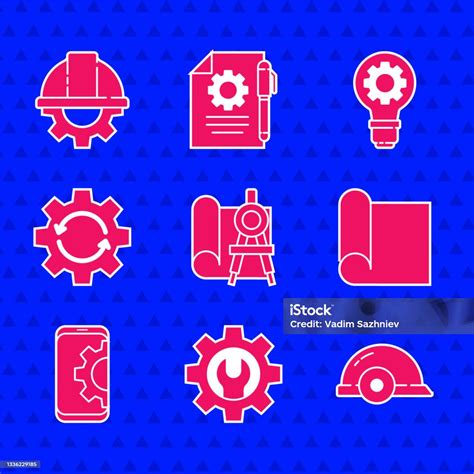 그래프 용지와 나침반 렌치 스패너 기어 작업자 안전 헬멧 엔지니어링 스마트폰 설정 기어 화살표 워크플로우 전구 및 아이콘을 설정합니다 벡터 Brand Name Smart