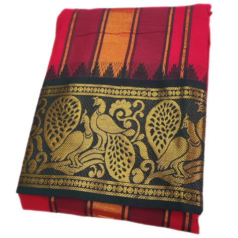 Red Color Double Peacock Designed Jacquard Dhoti Onlyomkar