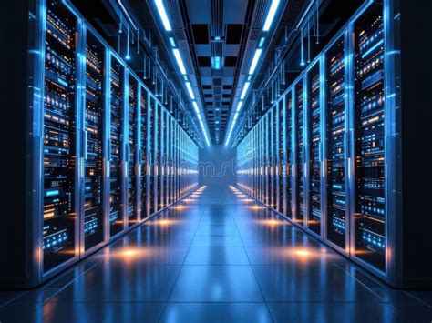 empty modern server room with computers running stock illustration