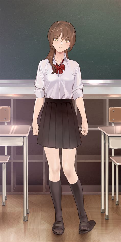 Yewang19 Original Highres 1girl Black Skirt Black Socks Blush