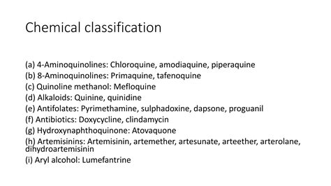 Antimalarial Drugs Classificationoverviewpptx