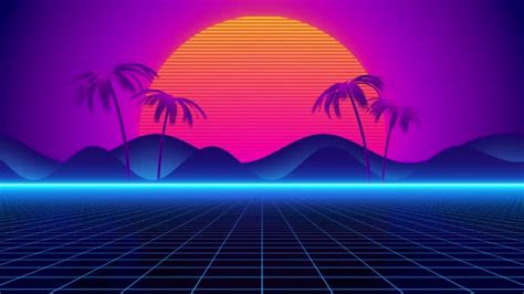 Retro 80s Background With Sunset Motion Graphics Videohive