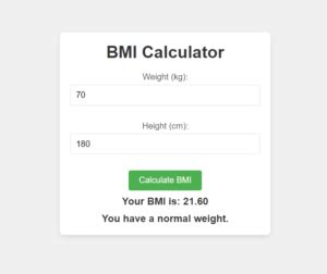 How To Create A BMI Calculator Using HTML CSS And JavaScript Mourya