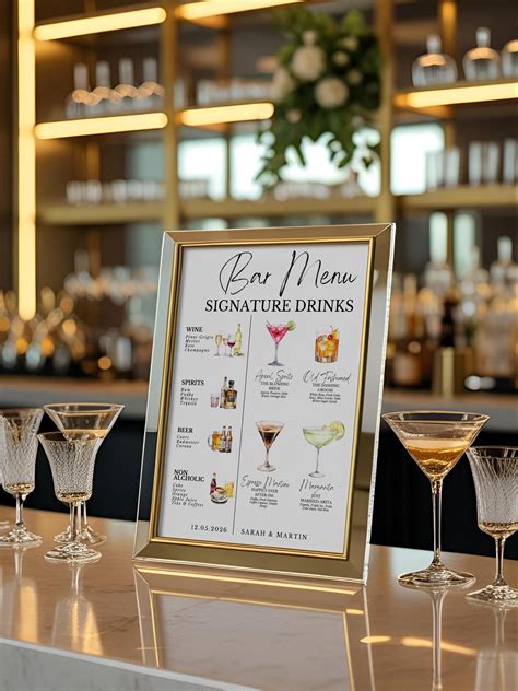 Signature Cocktail Menu Wedding Bar Menu Template Bride And Groom
