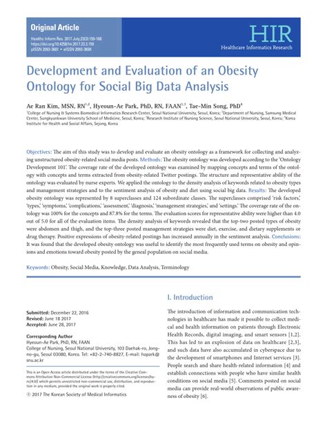 Pdf Development And Evaluation Of An Obesity Ontology For Social Big