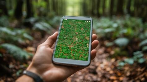Using A Smartphone GPS To Navigate In A Forest Premium AI Generated Image