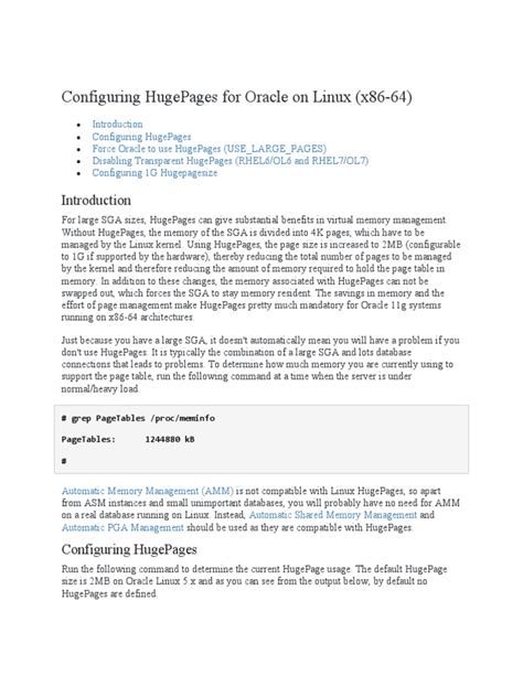 Configuring Hugepages For Oracle On Linux X86 64 Pdf Databases Computing
