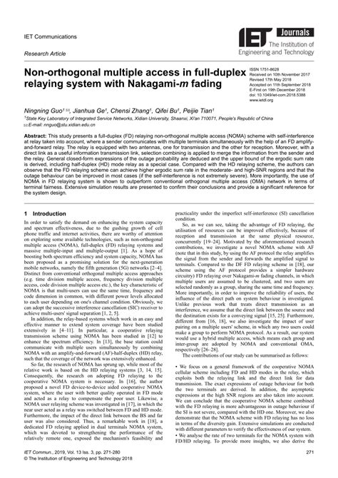Pdf Non Orthogonal Multiple Access In Full Duplex Relaying System With Nakagami M Fading