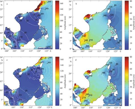 Co Tidal Charts For M 2 A C And K 1 B D Tidal Constituents From Download Scientific