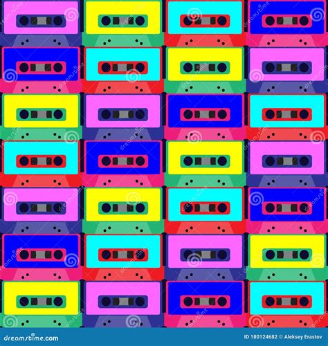 Bright Seamless Pattern With Audio Cassettes Musical Retro Print
