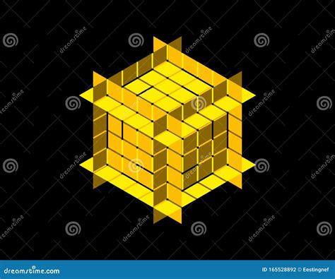 Abstract Polygonal Cube With Cuts 3d Vector Illustration Isometric Projection Stock Vector