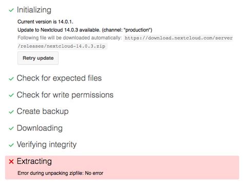 Update Fails With Error During Unpacking Zipfile No Error · Issue 11876 · Nextcloudserver