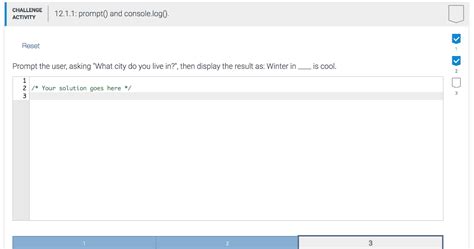 Solved CHALLENGE ACTIVITY Prompt And Console Log Chegg