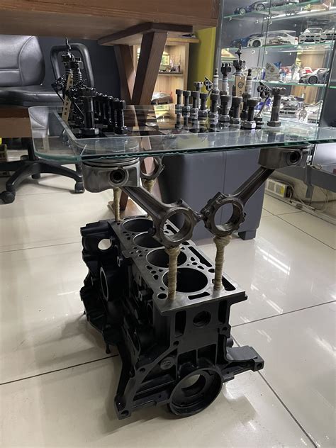 Engine Table With Chess Set Engine Table Gearhead Man Cave