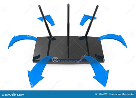 Modern WiFi Router With Glowing Blue Signal Arrows D Rendering Stock Illustration